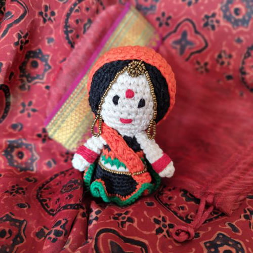 Handmade Crochet Gujarati Miniature Figurine – Cultural Heritage Craft