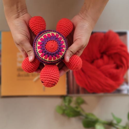 Handmade Crochet Turtle Rattle - Eco-Friendly Baby Toy